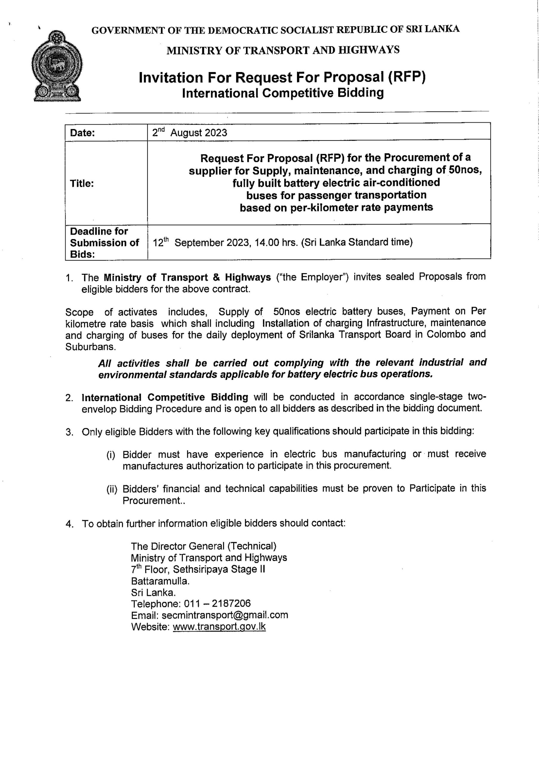 Request for Proposals (RFP) - Ministry of Transport and Highways ...