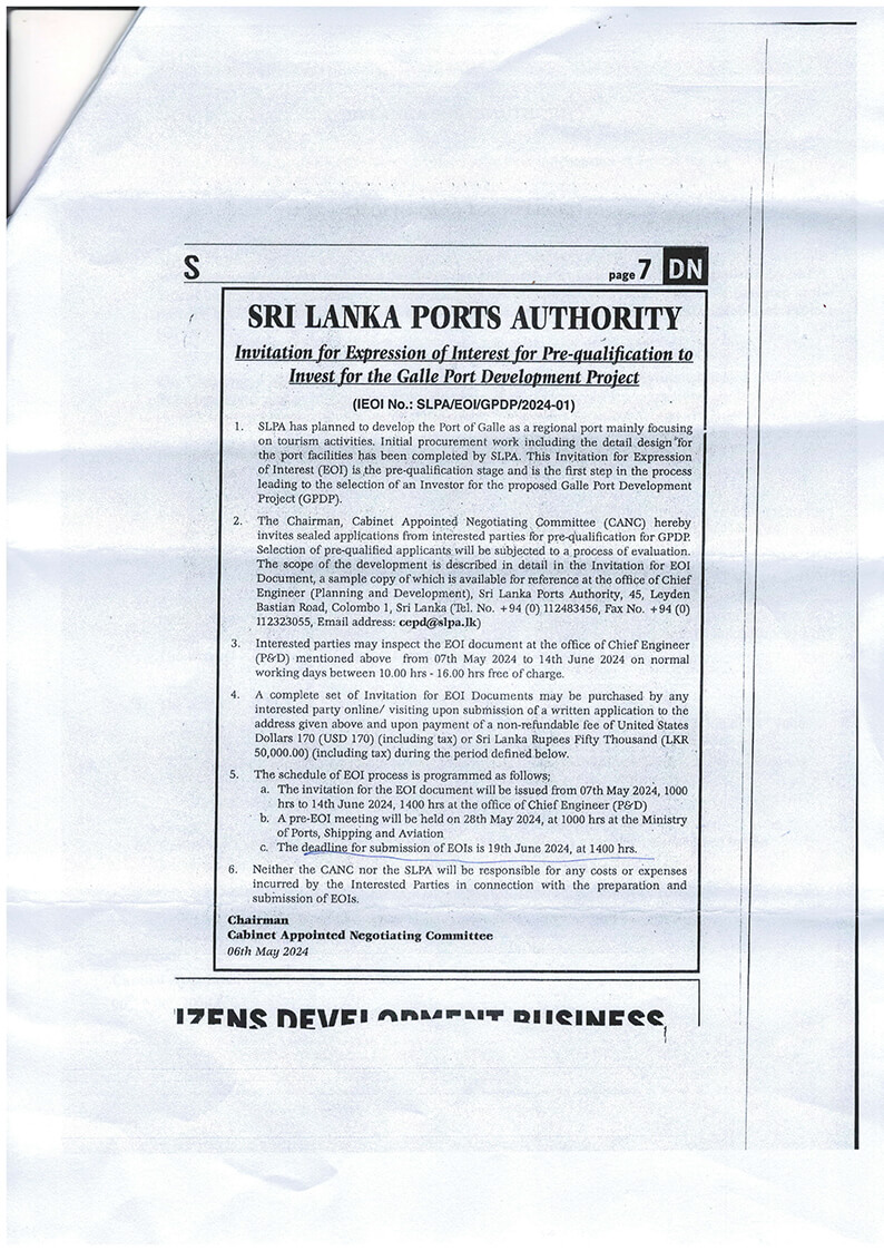 Expression of Interest (EOI) - Ministry of Ports, Shipping & AviationPrequalification to Invest ...