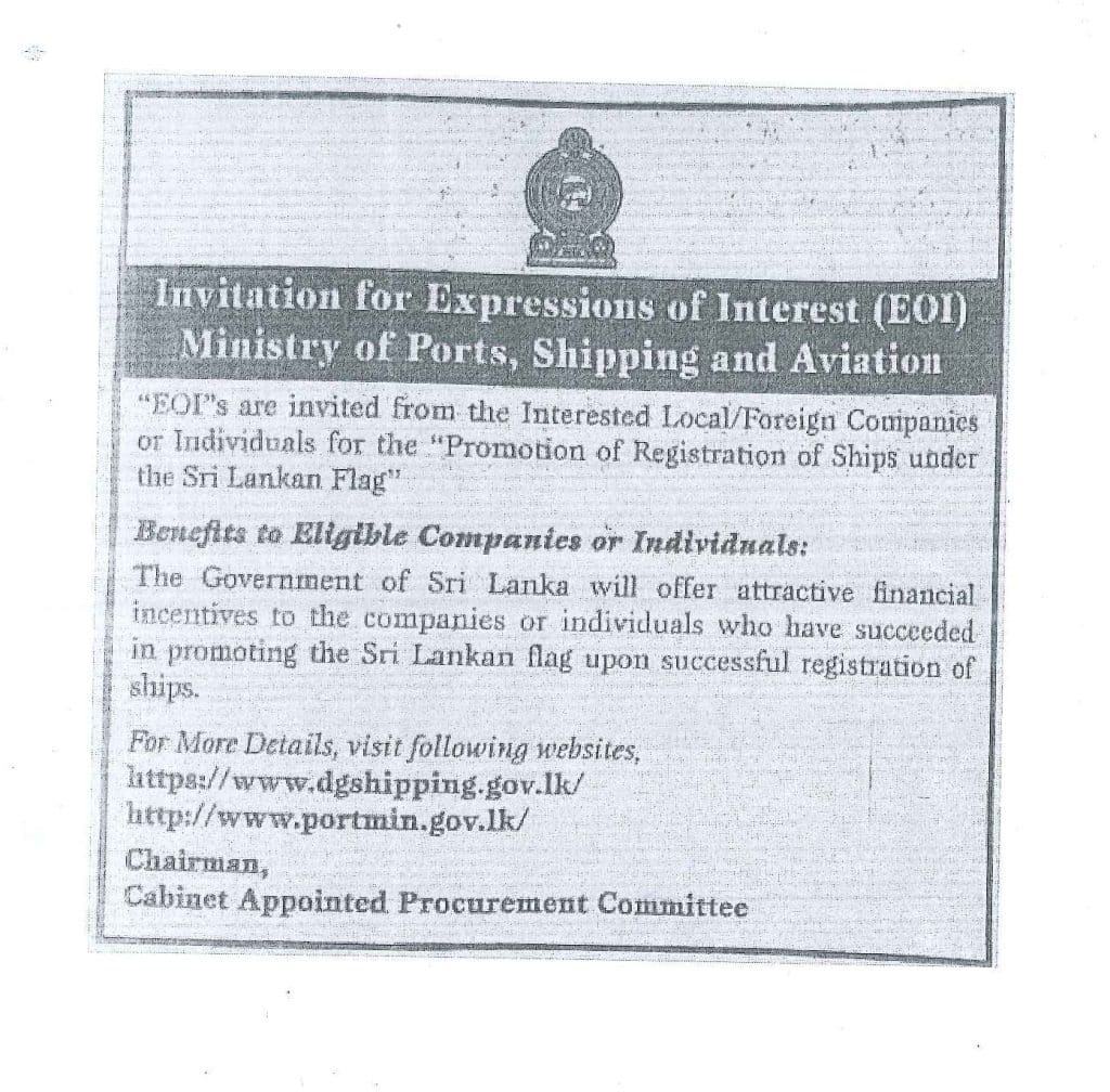Expression of Interest (EOI) - Ministry of Ports, Shipping & Aviation Promotion of Registration ...