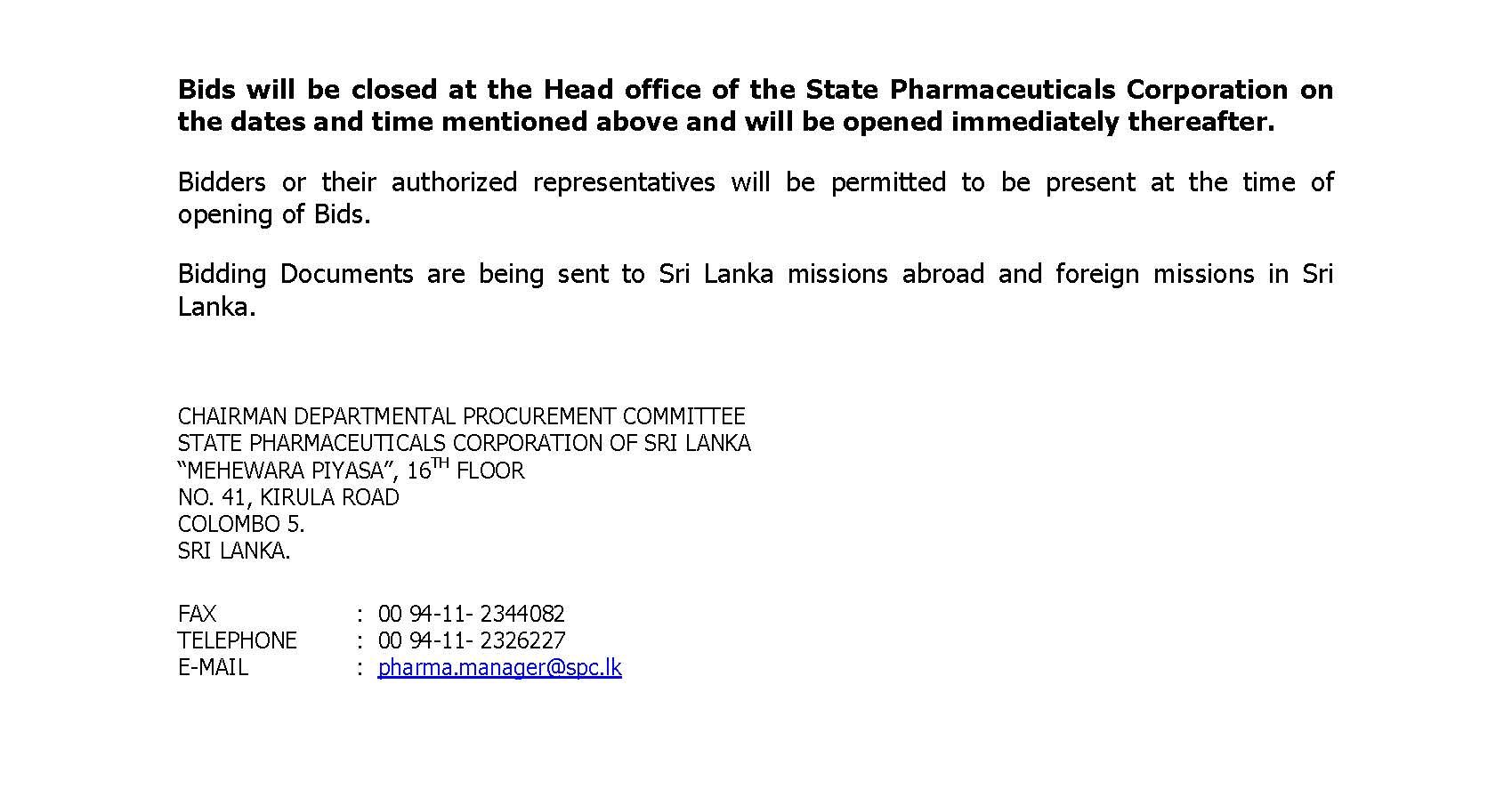Procurement Notice State Pharmaceuticals Corporation of Sri Lanka ...