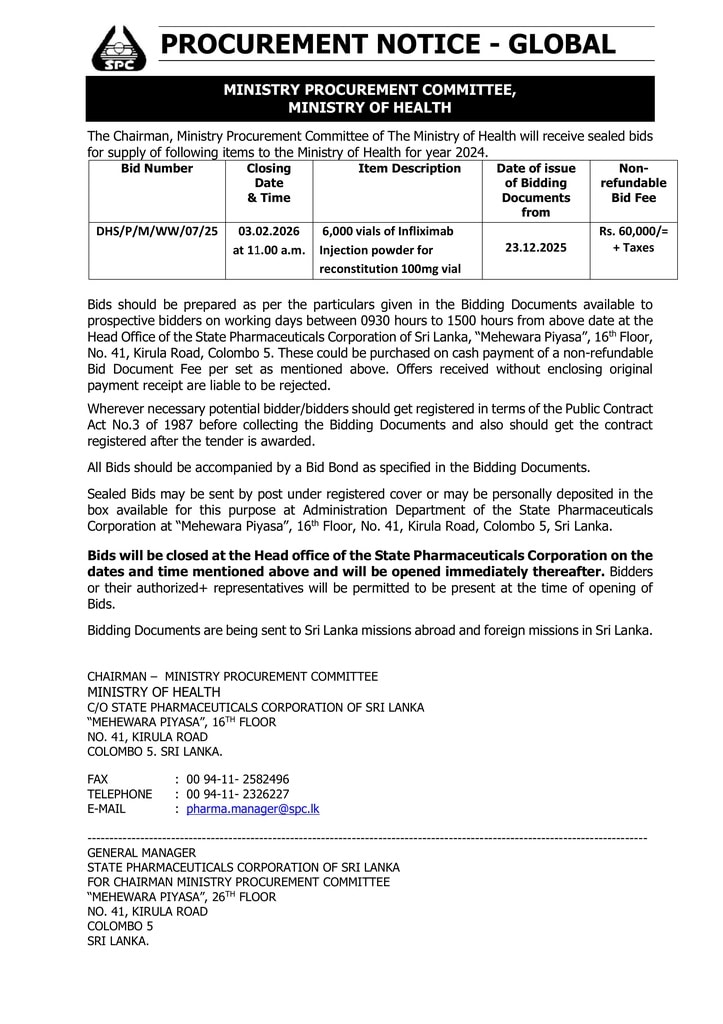 Procurement Notices - State Pharmaceuticals Corporation of Sri Lanka ...