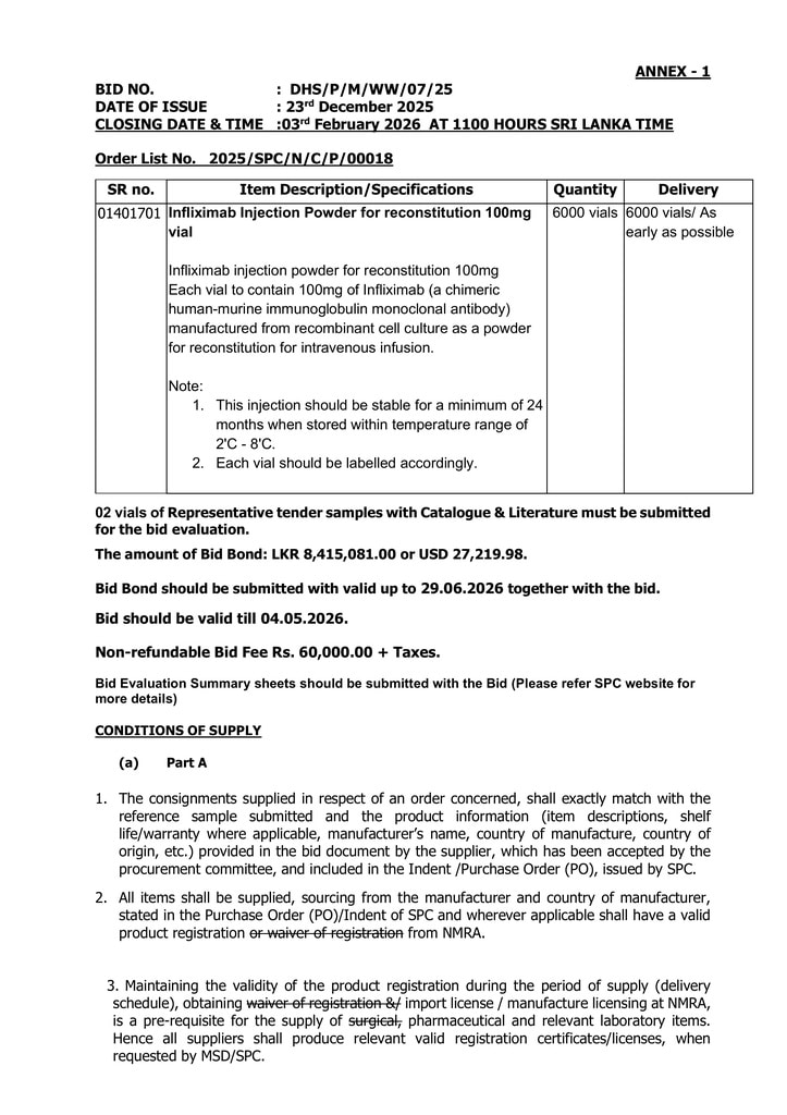 Procurement Notices - State Pharmaceuticals Corporation of Sri Lanka ...